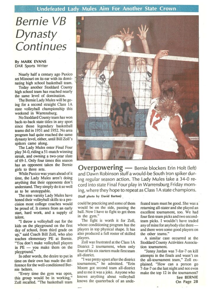 Bernie High School Volleyball Era 1994-1999 – Missouri Sports Hall of Fame
